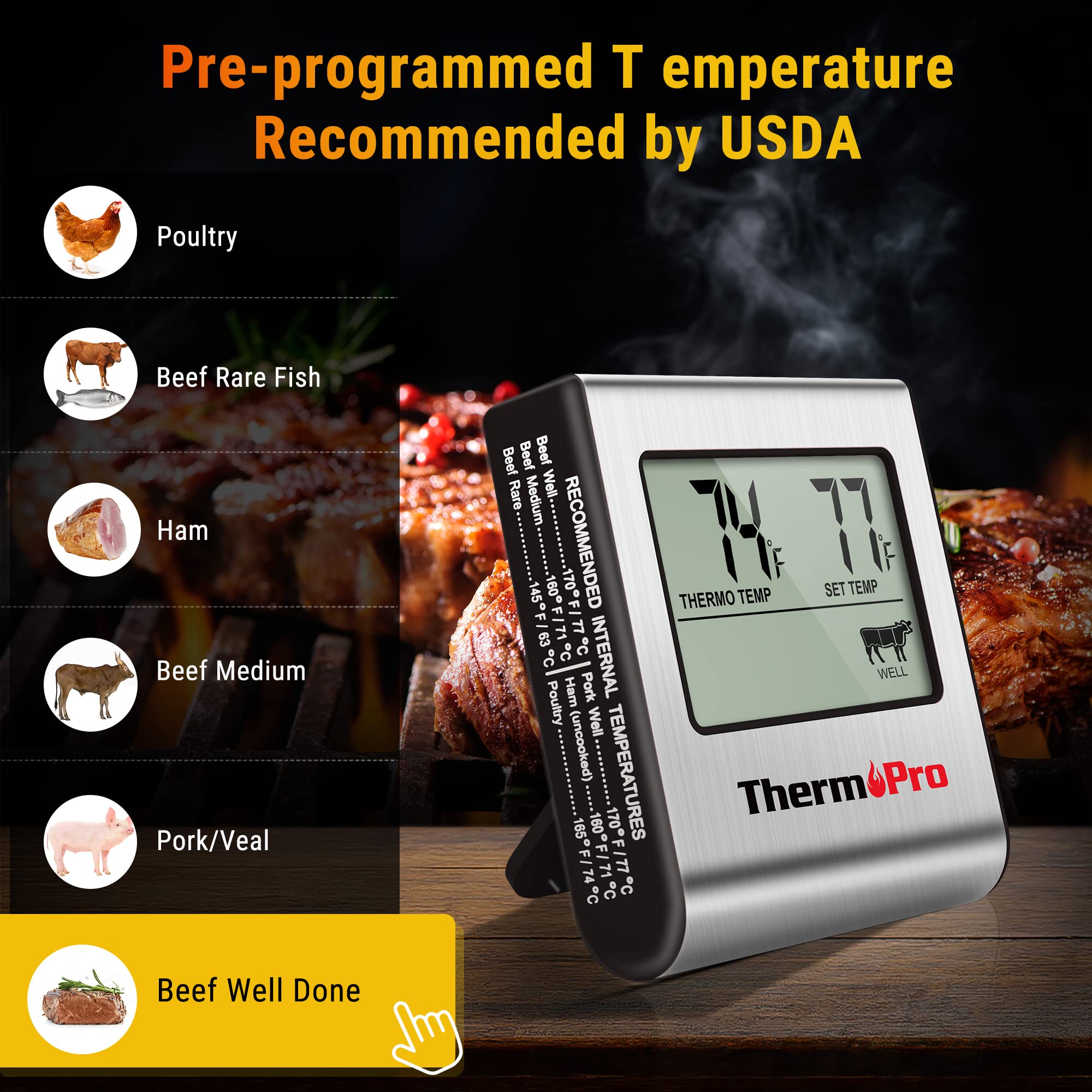 ThermoPro TP-16 Large LCD Digital Cooking Food Meat Smoker Oven Kitche+ ThermoPro TP420 Two-in-One Infrared Thermometer with Meat Probe, Instant Read Digital Meat Thermometer for Cooking