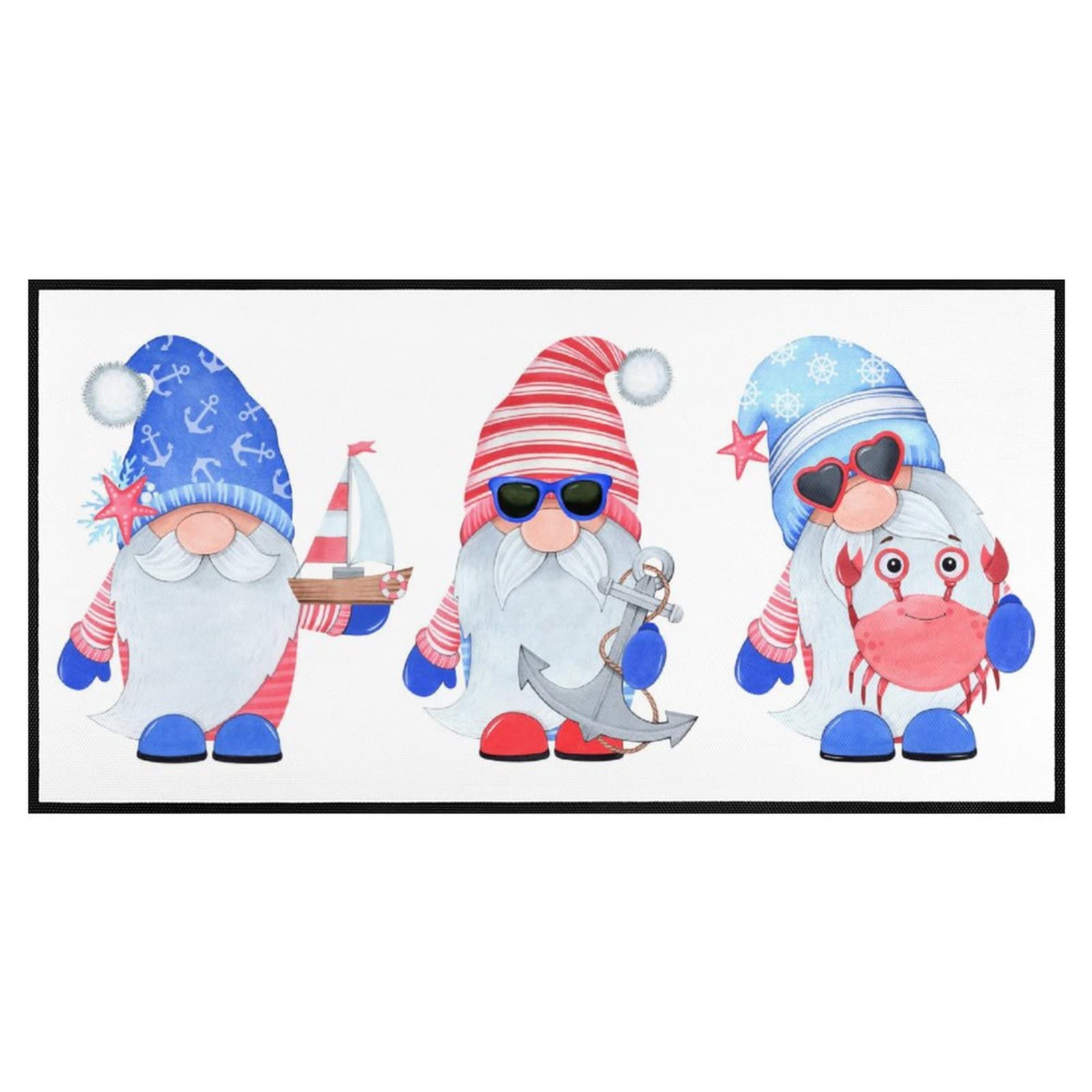 TsyTma Beach Gnomes with Anchor Ship Kitchen Rug Hello Summer Floor Mats Washable Non-Slip Bathroom Rug Runner Laundry Room Home Decor 39x20 Inch