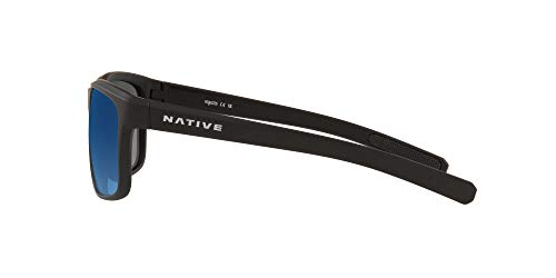Native Eyewear Wells Polarized Rectangular Sunglasses, Matte Black Crystal/Blue Reflex, 58 mm