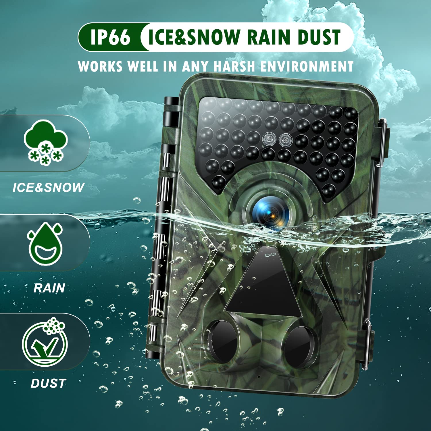 Trail Camera 1520P 20MP Hunting Camera, 0.1s Trigger Speed 940nm Nonglow Infrared Night Vision Trail Game Camera IP66 Waterproof 82ft 120° Wide Angle Detection Range Trail Cam for Wildlife Monitoring