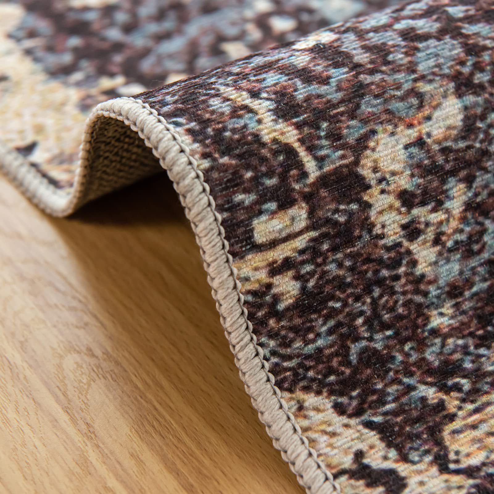 OIGAE Washable Rug 9x12, Abstract Modern Area Rugs with Non-Slip Backing, Non-Shedding Floor Mat Throw Carpet for Living Room Bedroom Kitchen Laundry Home Office, Gold/Brown