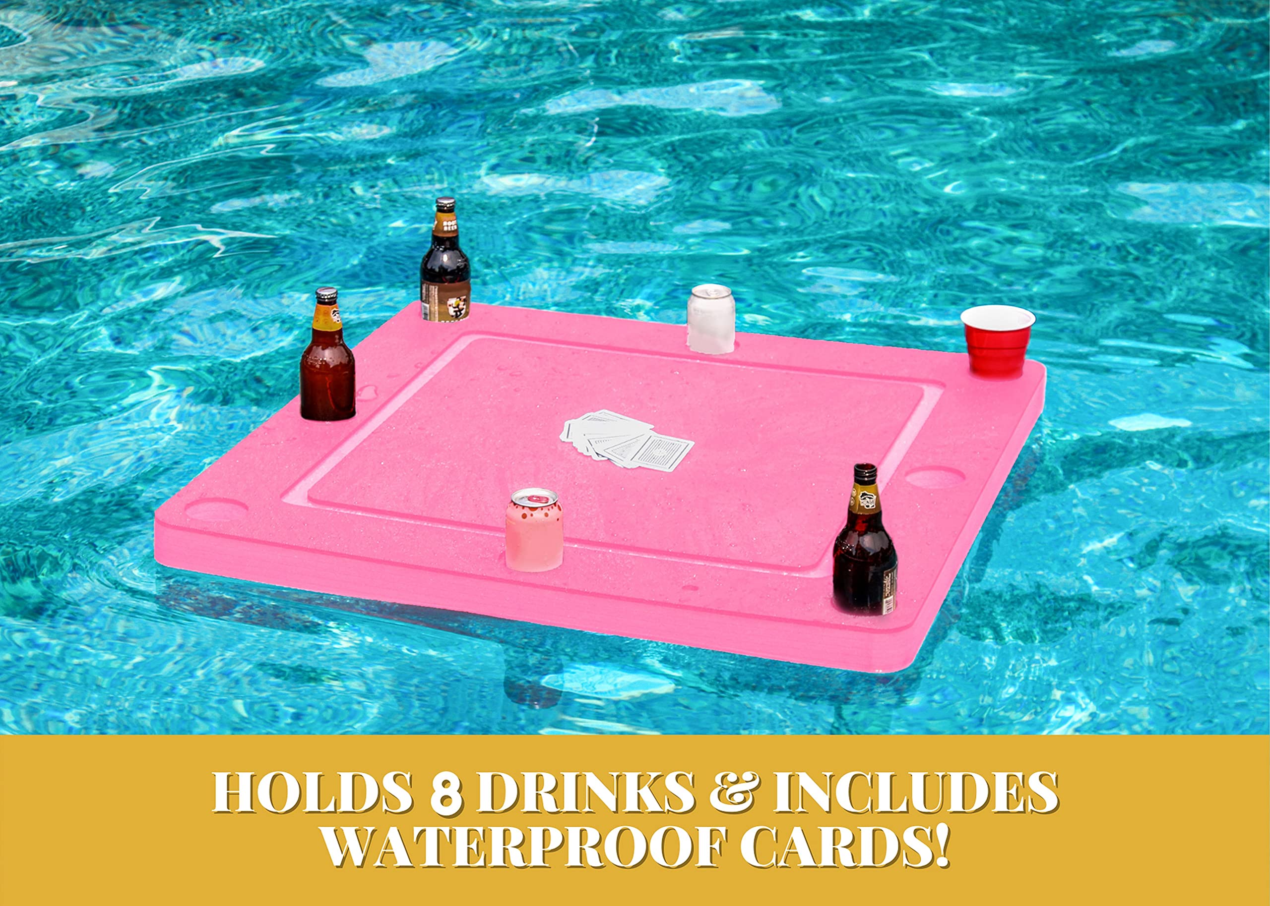 Polar Whale Floating Pink Game or Card Table Tray for Pool or Beach Party Float Lounge Durable Foam Large 36 Inch Drink Holders with Waterproof Playing Cards Deck UV Resistant