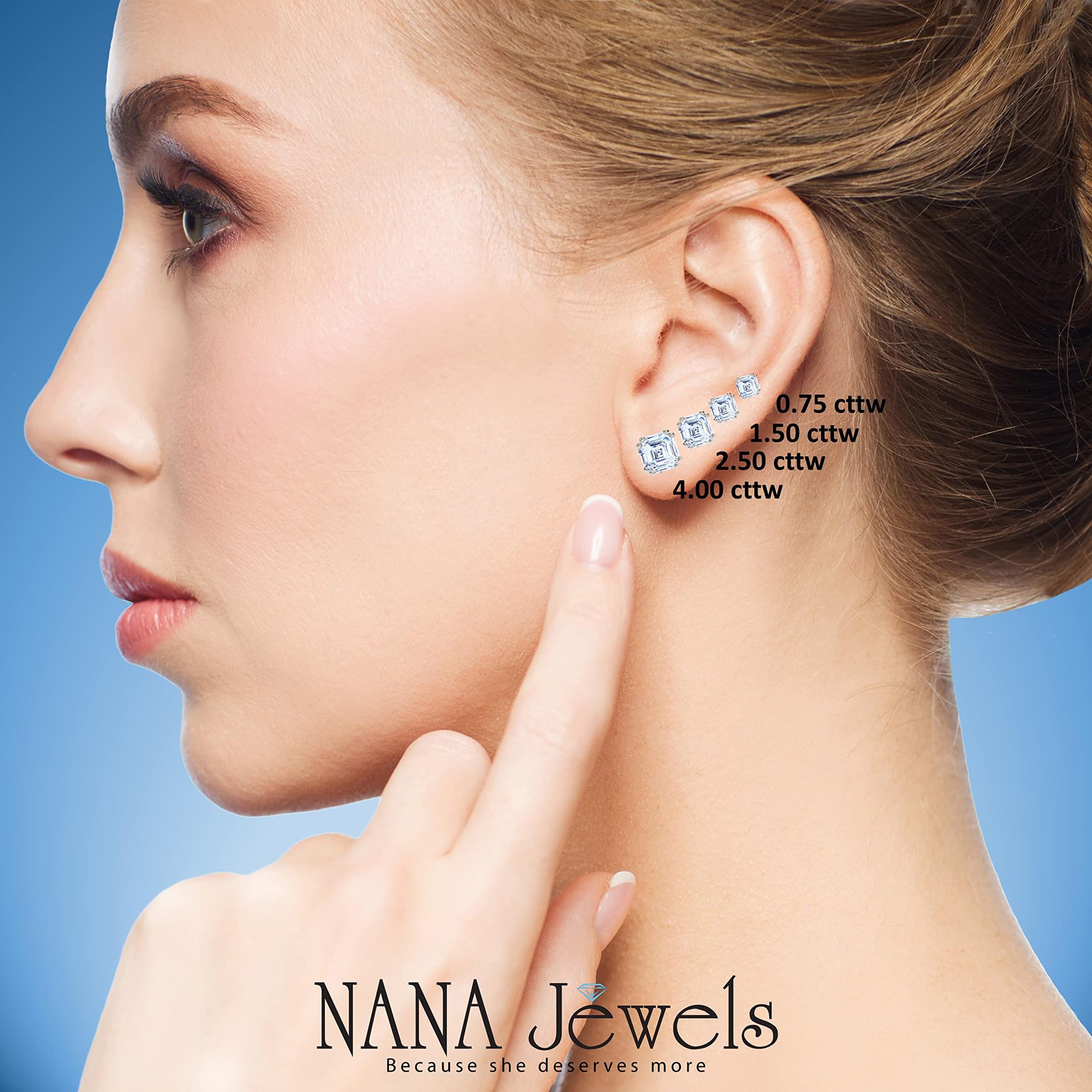 NANA Jewels Womens 14k Gold Post – Platinum Sterling Silver Hypoallergenic Stud Earring, 2.50ctw
