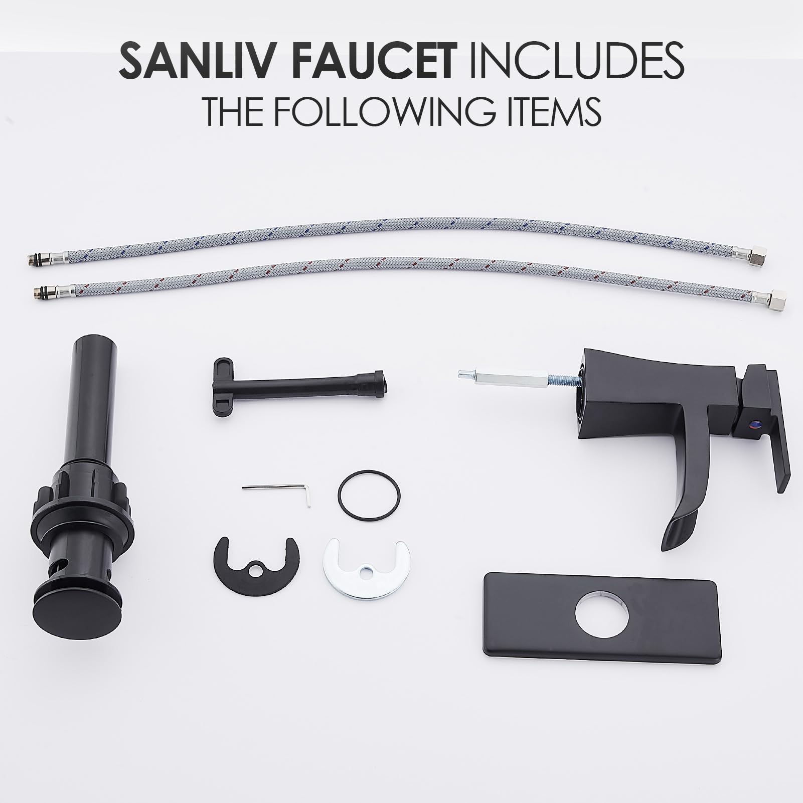 Sanliv Black Waterfall Bathroom Faucet, One-Handle Bathroom Faucets for Sink 1 or 3 Hole, Matte Black Vanity Faucet, Single Hole Restroom Sink Faucet with Pop Up Drain