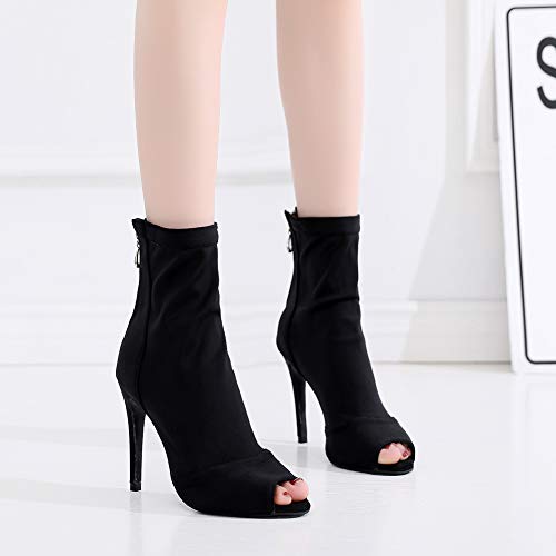 SWDZM Women's Latin Dance Shoes Peep Toe Ballroom Salsa Fashion Performance Wedding Dancing High Heel Ankle Dance Boots,Heel-8.5CM,QJW1022,Black,7.5 US