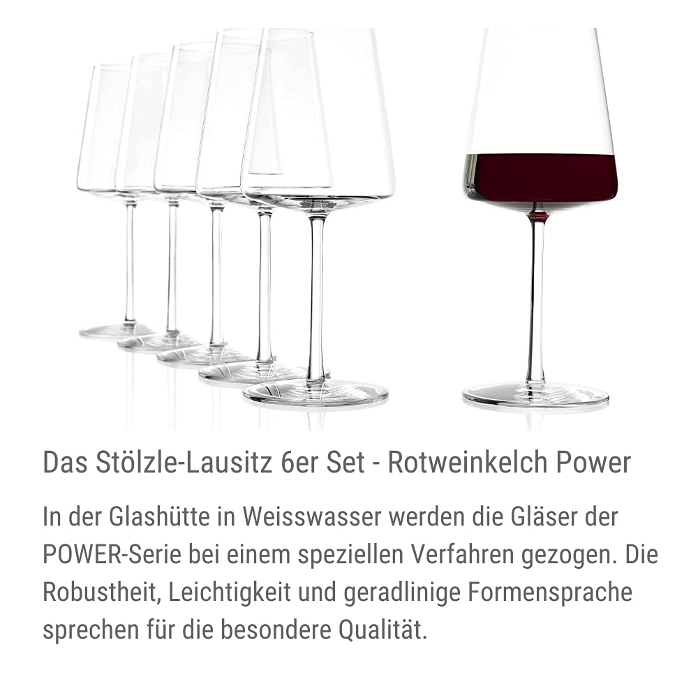 Stölzle Lausitz Power Red Wine Glasses 517 ml, Set of 6 Red Wine Glasses, Dishwasher-Safe, Lead-Free Crystal Glass, Elegant and Shatter-Resistant