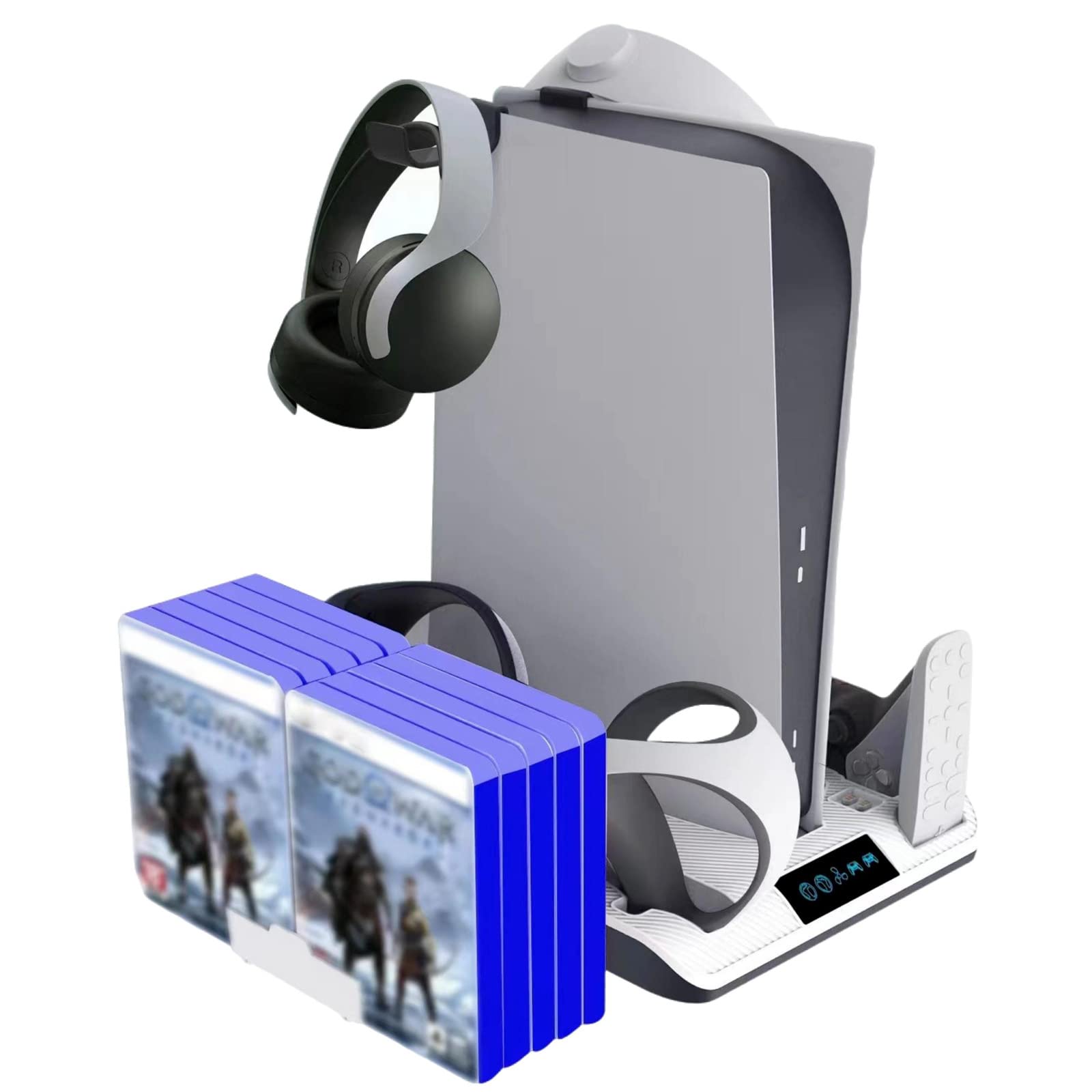 ZahoTse VR2 Charging & Storage Stand for Playstation VR2 Controller,PS VR2 / PS5 Charger with CD Storage Rack Headphone Mount(Playstation VR2 / PS5,White) 007