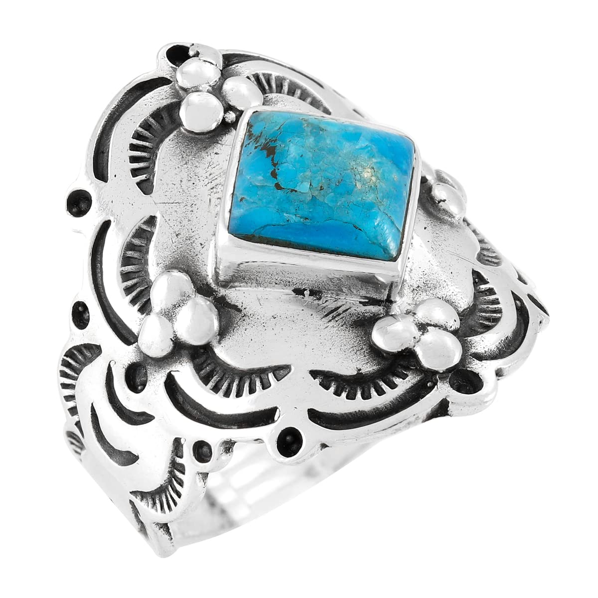Turquoise Ring Sterling Silver 925 Genuine Gemstones Size 6 to 11 (Turquoise) (9)