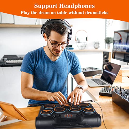 Tabletop Electronic Drum Set, Electronic Drum Kit with Touch Sensitivity, Portable Drum with 5A Drumsticks