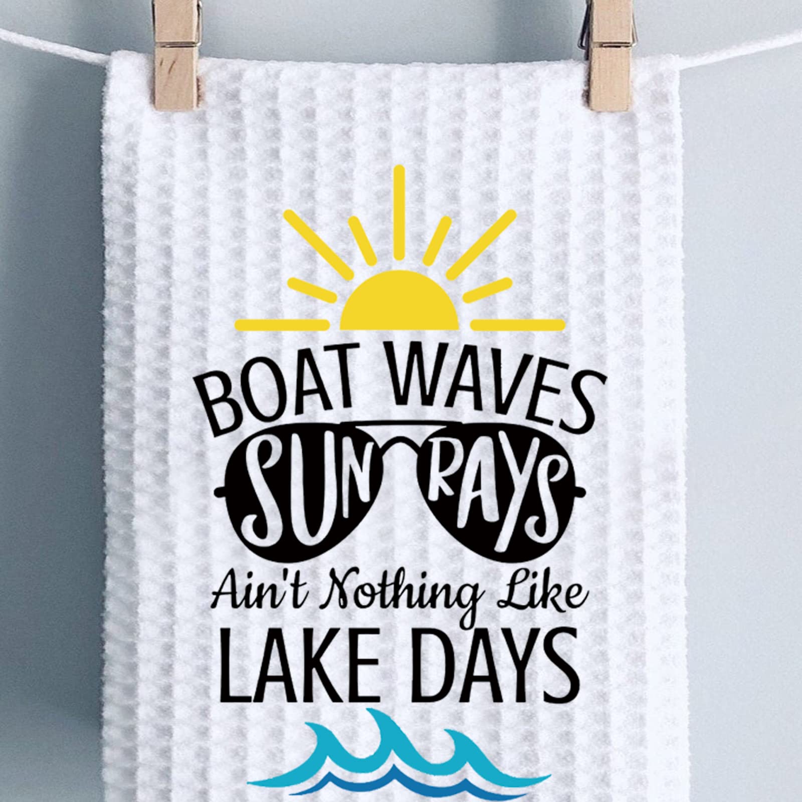 PWHAOO Lake Kitchen Towel Boat Waves Sun Rays Kitchen Towel Lake Life Tea Towel Lake Days Gift (Boat Waves Sun T)