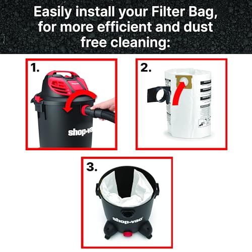 Shop-Vac 9066233, Disposable Collection Filter Bags, Fits 10-14 Gallon Tanks, White, Vacuum Filter Bags, Dry Pick Up Only, (3 Pack)