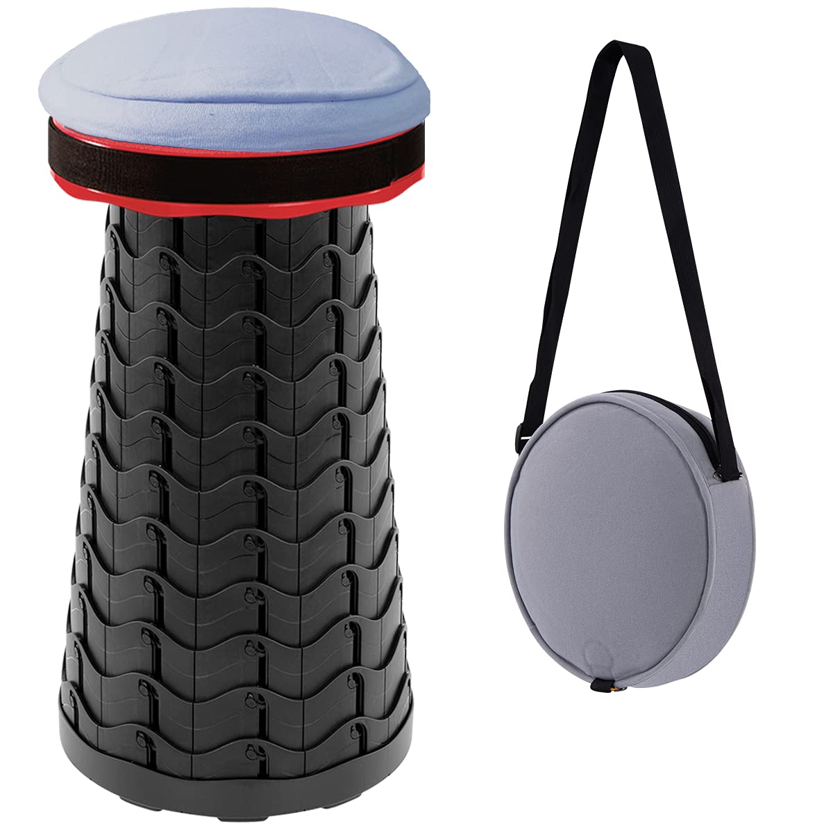 Portable Folding Stool With Backpack Pad, Retractable Collapsible Telescopic Seat for Adults, Lightweight and Sturdy with Load Capacity 400lbs, Adjustable Stool for Garden,Travel, Outdoor. (BLACK)