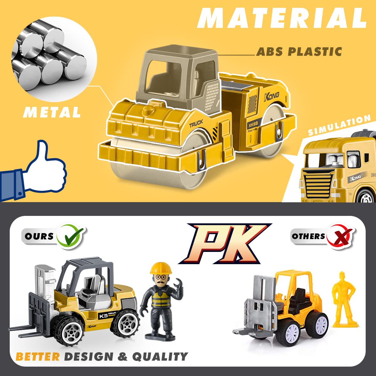 Pull Back Construction Vehicle Toys for Kids, Pull Back Construction Toy Trucks for Boys Age 3 4 5, (45pcs) Small Diecast Construction Site Toys Crane Mat Friction Powered Sandbox Dump Truck Gift