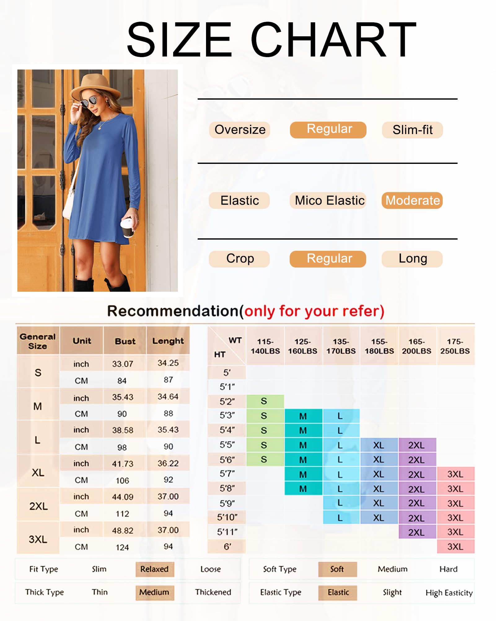 MOLERANI Women's Casual Plain Long Sleeve Simple T-Shirt Loose Dress (M, Purple)