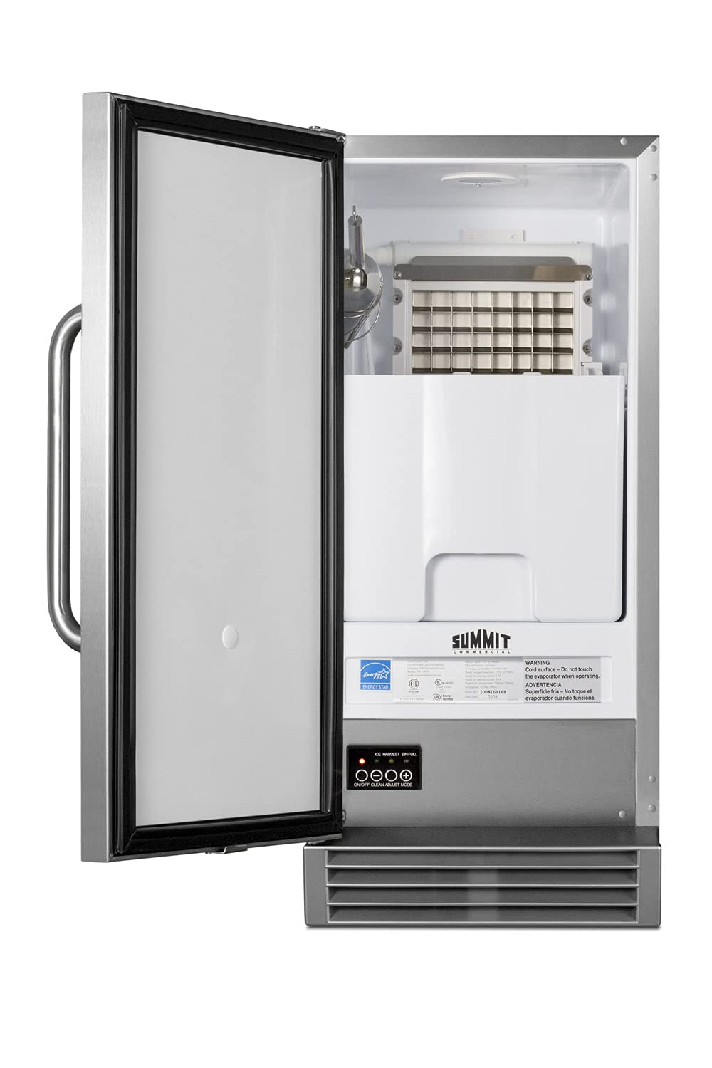 Summit Appliance BIM44GCSS Built-in Icemaker, 50 lb Production Capacity, Built-in Pump, Automatic Defrost, Touch Control Panel, Insulated Storage Bin, Leveling Legs, Interior Light