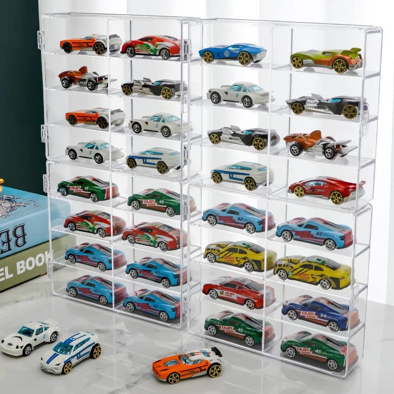 YYDS 1:64 Display Case,8 Compartments Clear Showcase Organizer,Matchbox Display Cabinet for Mini Cars, Hot Wheels,4 Pack Display Case