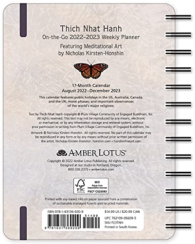 Thich Nhat Hanh 2022 - 2023 On-the-Go Weekly Planner: 17-Month Calendar with Pocket (Aug 2022 - Dec 2023, 5" x 7" closed)