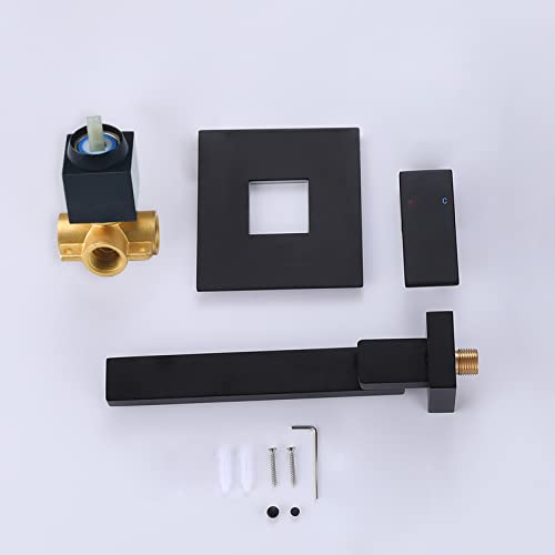 Wall Mount Tub Faucet with Extra Long Tub Spout,Single Handle Tub Filler Faucet with Brass Rough-in Valve,Matte Black