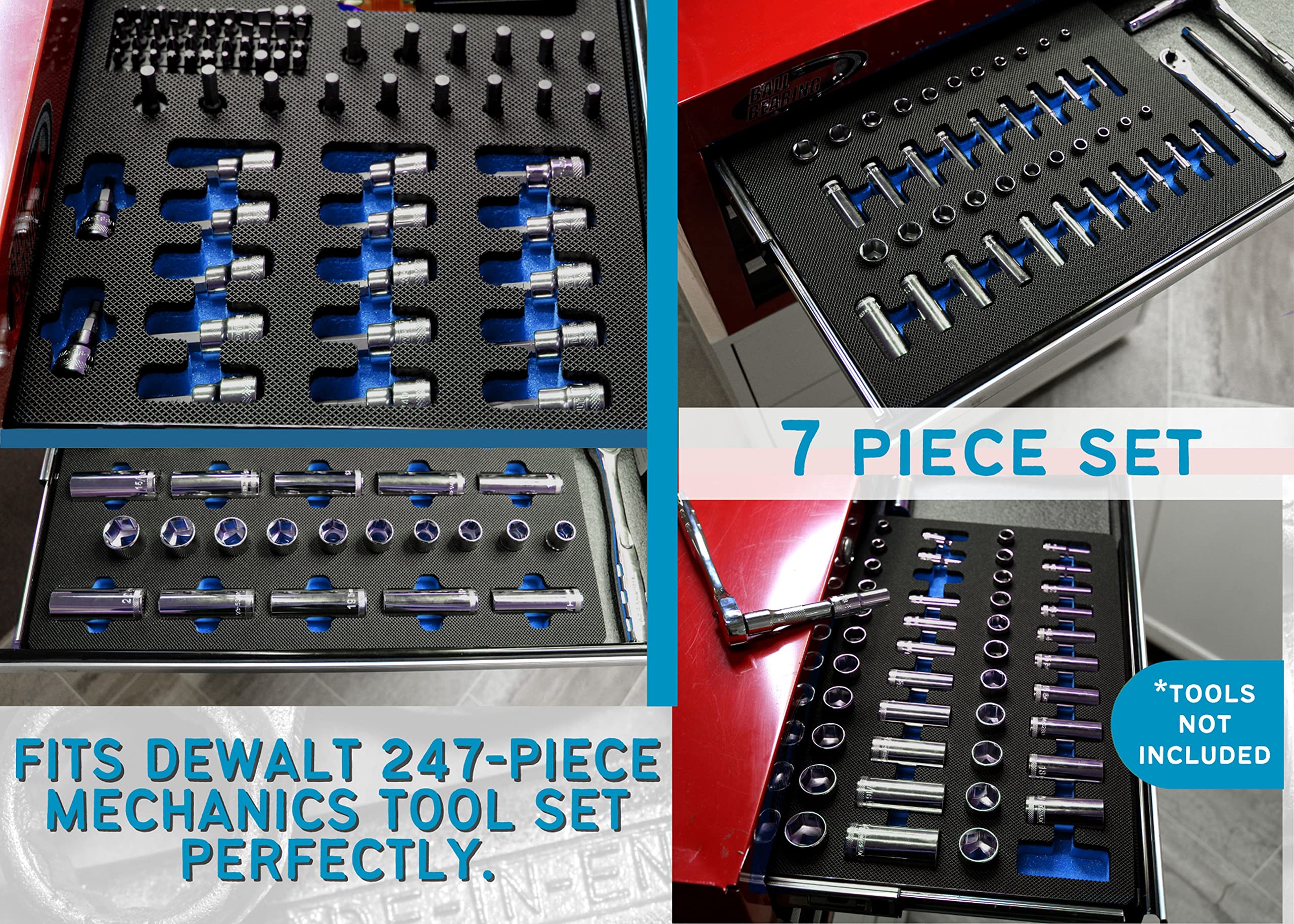 Polar Whale Tool Drawer Organizer Inserts Fits DEWALT 247 Piece Mechanics Set Blue and Black Durable Foam Trays Holds Many Tools and Accessories ONLY For DWMT81535 Fits Most Cabinet and Chest Drawers