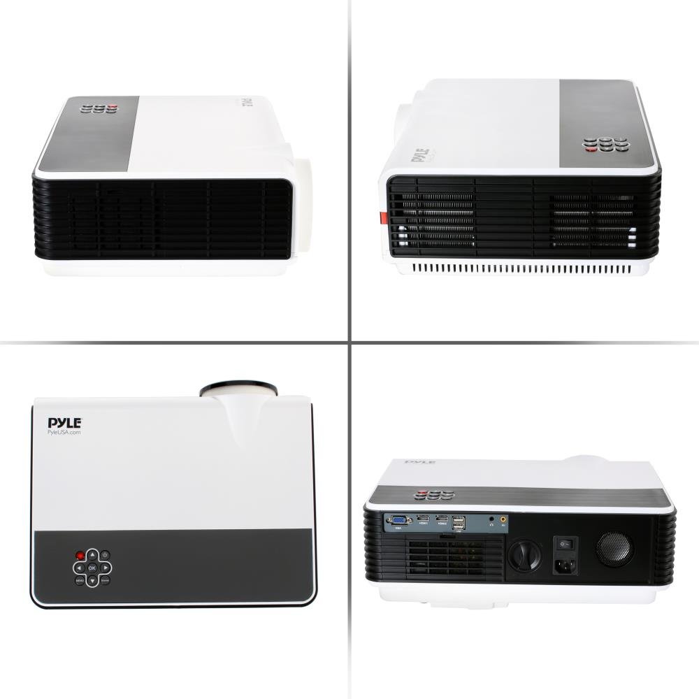 Pyle Updated Pyle Video Projector 5.8β LCD Panel LED Lamp Cinema Home Theater with Built-in Stereo Speakers 2 HDMI Ports & Keystone Adjustable Picture Projection for TV PC Computer and Laptop PRJLE83