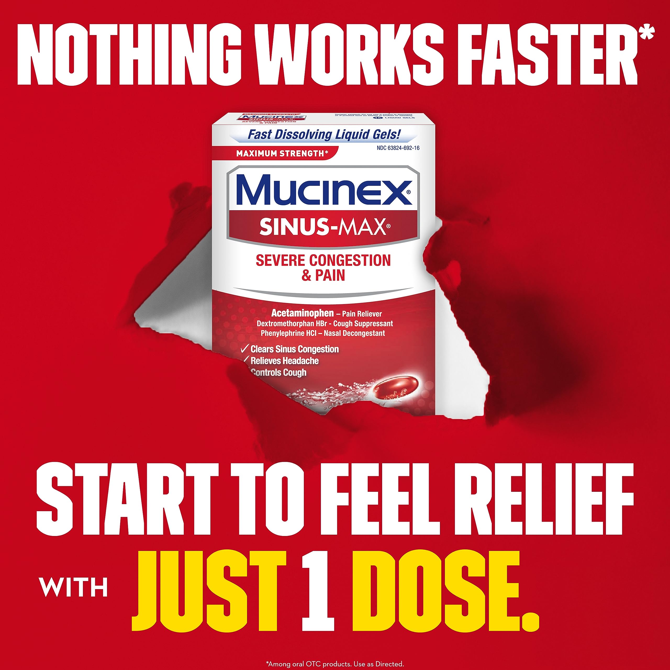 Mucinex Sinus-Max Max Strength Severe Congestion & Pain Liquid Gels, 16ct