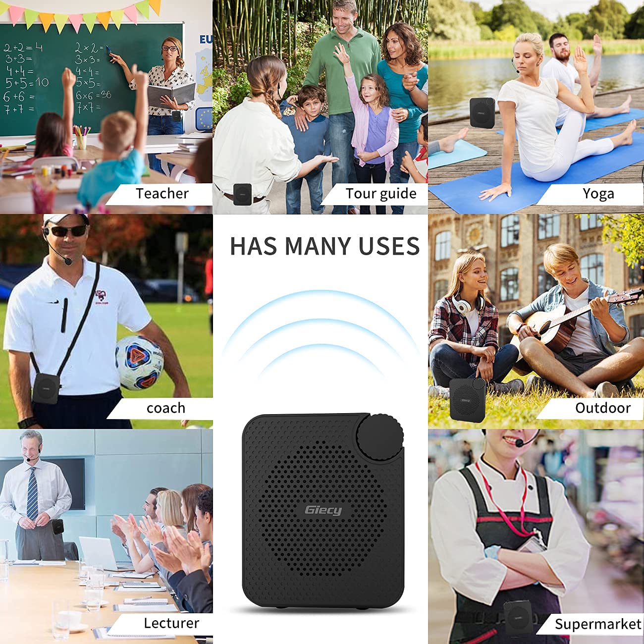 Portable Voice Amplifier for Teachers,Giecy Wireless Voice Amplifier Portable Voice Amplifiers Personal 1800mAh Rechargeable for Classroom Meetings