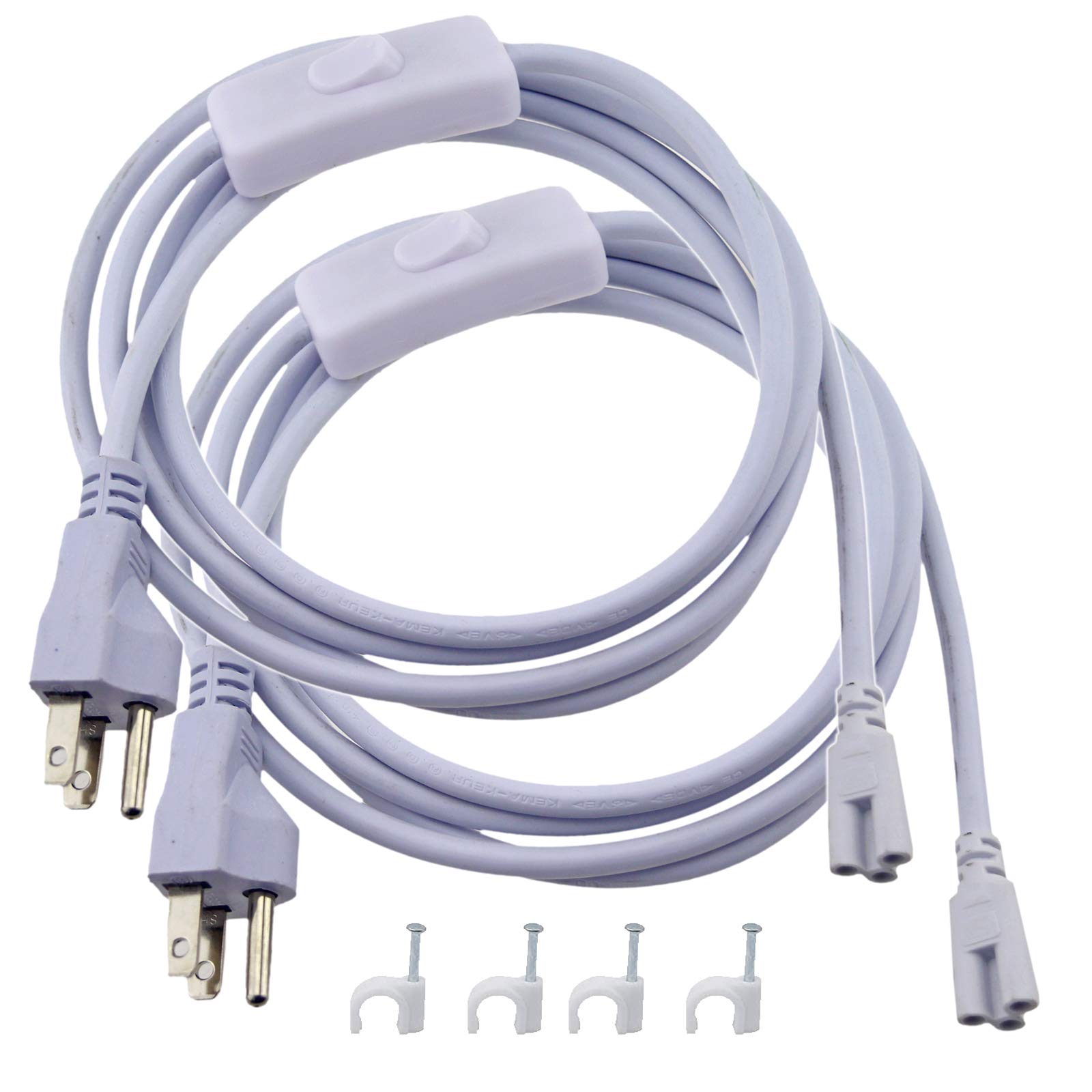 Rextin 4pack 6.6FT T5 T8 LED Tube Power Extension Cable with US Plug,LED T5/T8 Light Tube Integrated LED Light Fixture Extension Cable Wire (6.6ft 4pack without on/off)