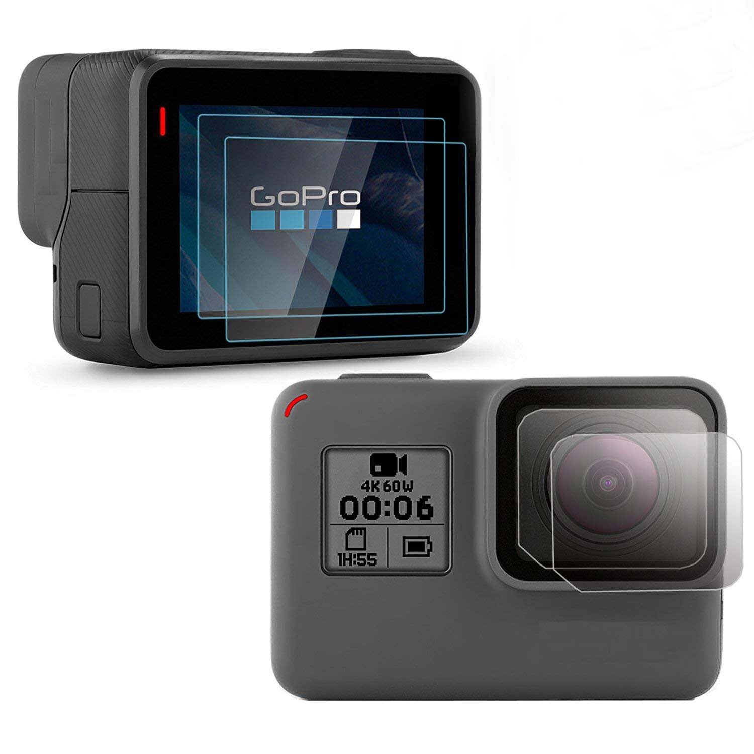 PCTC Windscreen Foam Windshield Windslayer Housing for Gopro Hero 7 6 5 Black Case Cover + 2 LCD Screen Protector 2 Lens Protector Reduces Wind Noise for Optimal Audio Recording
