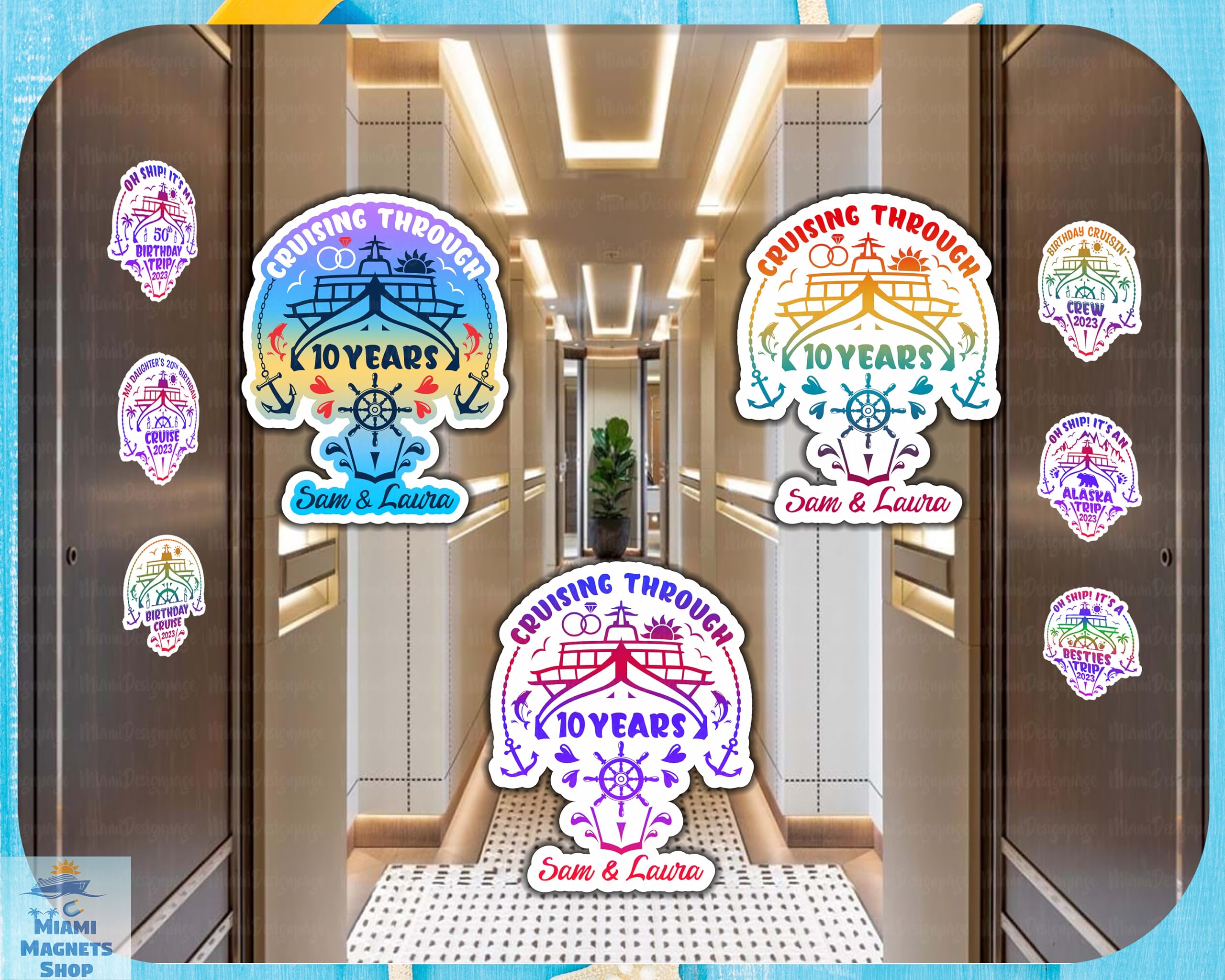 Personalized Cruising Through Years Cruise Door Decorations Magnetic, Anniversary Cruise Magnet for Couples Matching, 10, 20, 30 Years Anniversary Cruise, Caribbean Disney Carnival Ship