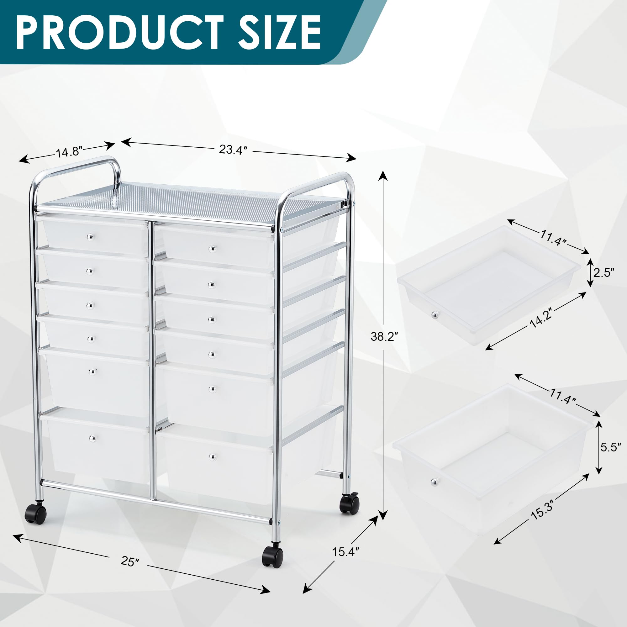 Sapodilla15-Drawer Rolling Storage Cart, Multipurpose Movable Organizer Cart for School Office Home Beauty Salon, Multipurpose Storage Organizer Cart with 4 Lockable Casters(White)