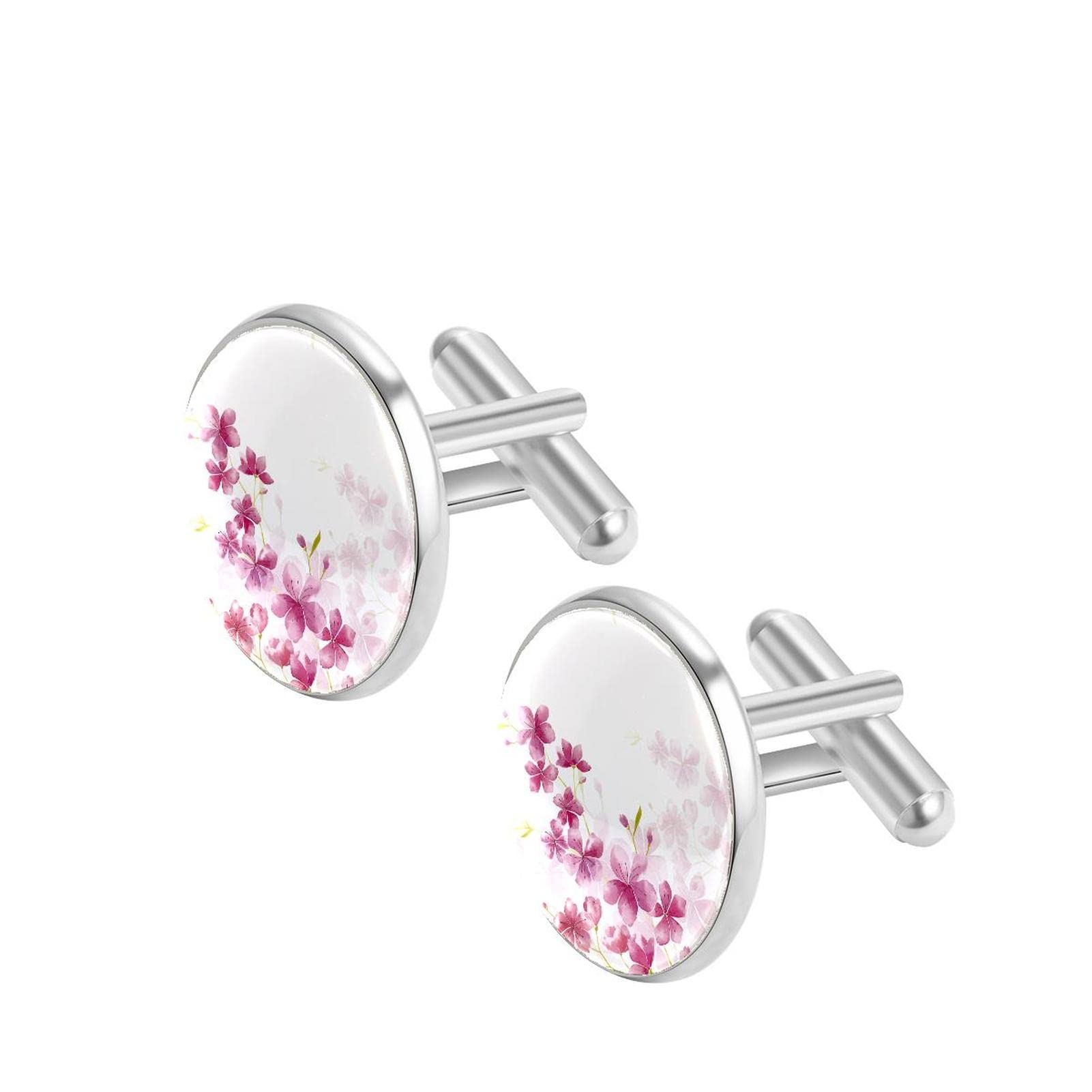 Watercolor Cherry Blossom, Cufflinks and Studs Set for Tuxedo Shirts Business Wedding