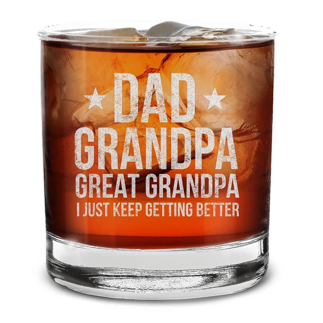 shop4everยฎ Dad Grandpa Great Grandpa I Just Keep Getting Better Engraved Whiskey Glass Father's Day Gift