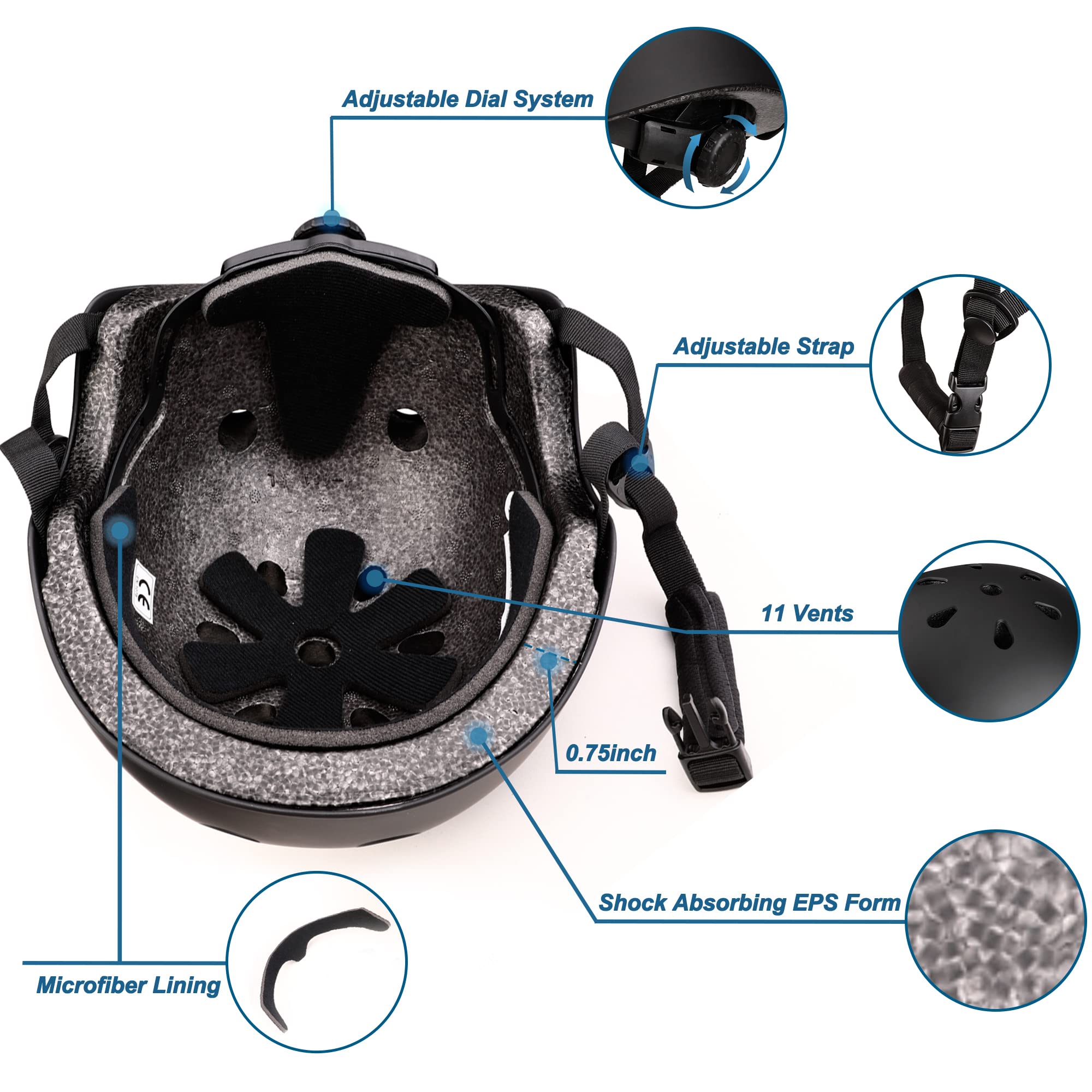 MONATA Skateboard Bike Helmet, Skate Scooter Helmet for Youth Adults Teens, Multisport Roller Skating Skateboarding Cycling Scooter Longboarding Rollerblading