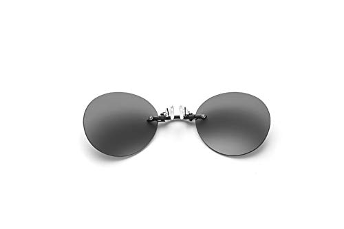 PLOPLO Polarized 5.9 g Only Retro Round Clip On Nose glasses Matrix Morpheus Movie rimless sunglasses men (Black, Gray)