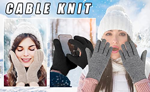 REACH STAR Winter gloves for women, 3-Finger Touch screen Dual-Layer Cashmere Elastic Thermal knit Lining, Warm Gloves for Cold weather,Running,Driving(Black)