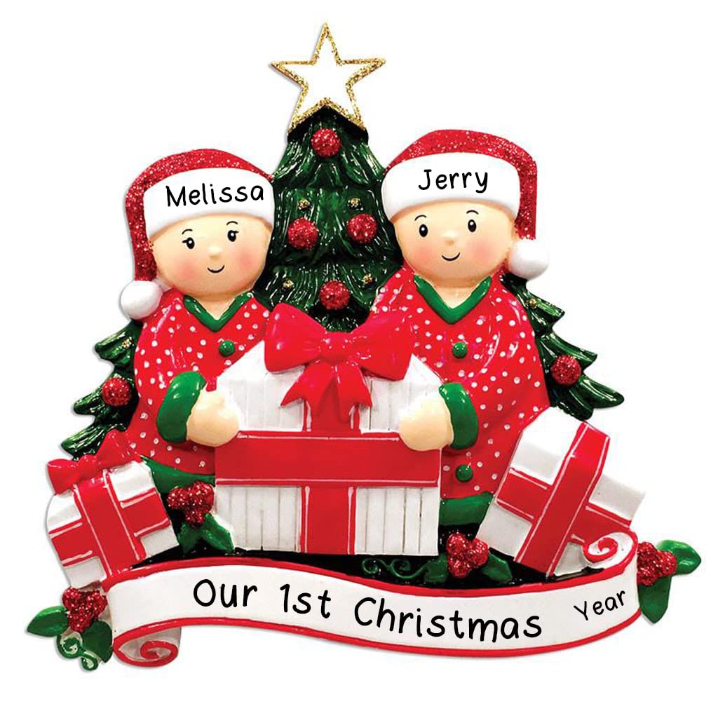 Personalized Opening Present Family of 4 Pajamas Christmas Tree Ornament Free Personalized (Family of 4)