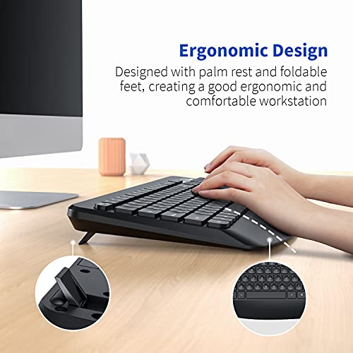 Wireless Keyboard and Mouse Combo, 2.4G Full-Sized Ergonomic Computer Keyboard with Wrist Rest and 1600 DPI Wireless Noiseless Mouse for Windows, PC, Laptop, Windows XP/7/8/10 (Black)