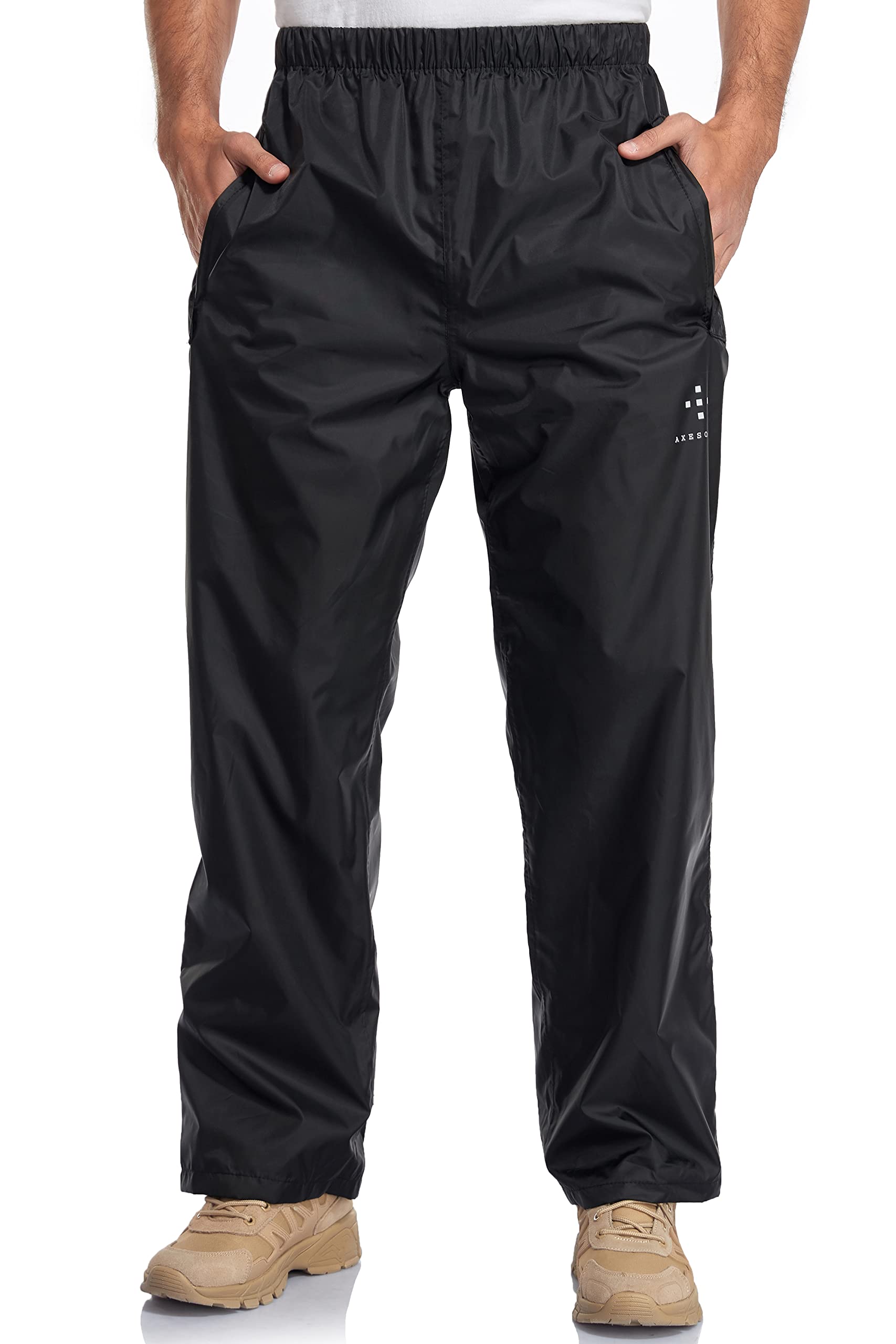 Waterproof Pants Mens Rain Pants Windproof Outdoor Hiking Pants with Pockets Black