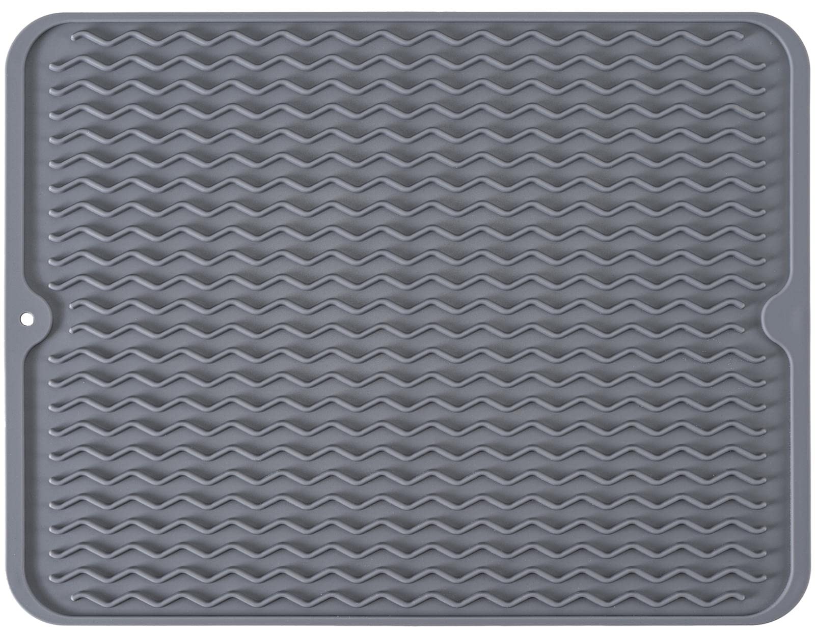 Silicone Dish Drying Mat, Non-Slip Easy Clean Sink Mat Large Heat-resistant Dish Drainer Mat for Kitchen Counter, Sink, Refrigerator or Drawer liner (16" x 12", GREY)