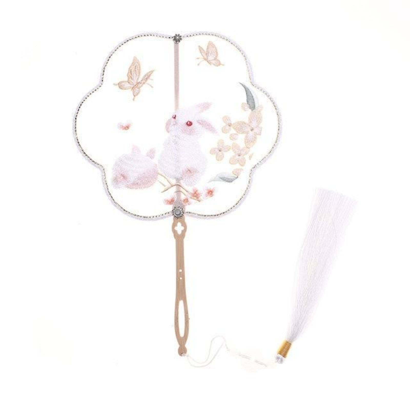 SAXTZDS Ancient Style Palace Fan Classical Embroidery Fan Wind Long and Short Handle Round Special-Shaped Group Fan Embroidery Fan