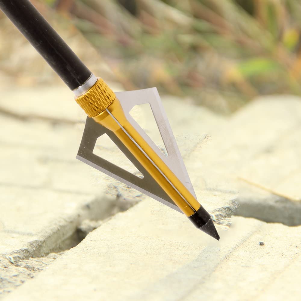 SOPOGER Archery Broadhead 100 Grain Hunting Arrow Tips Arrow Heads 3 Blades Arrow Broadheads Screw-in for Crossbow Compound Bow(6 Pack) (Gold)