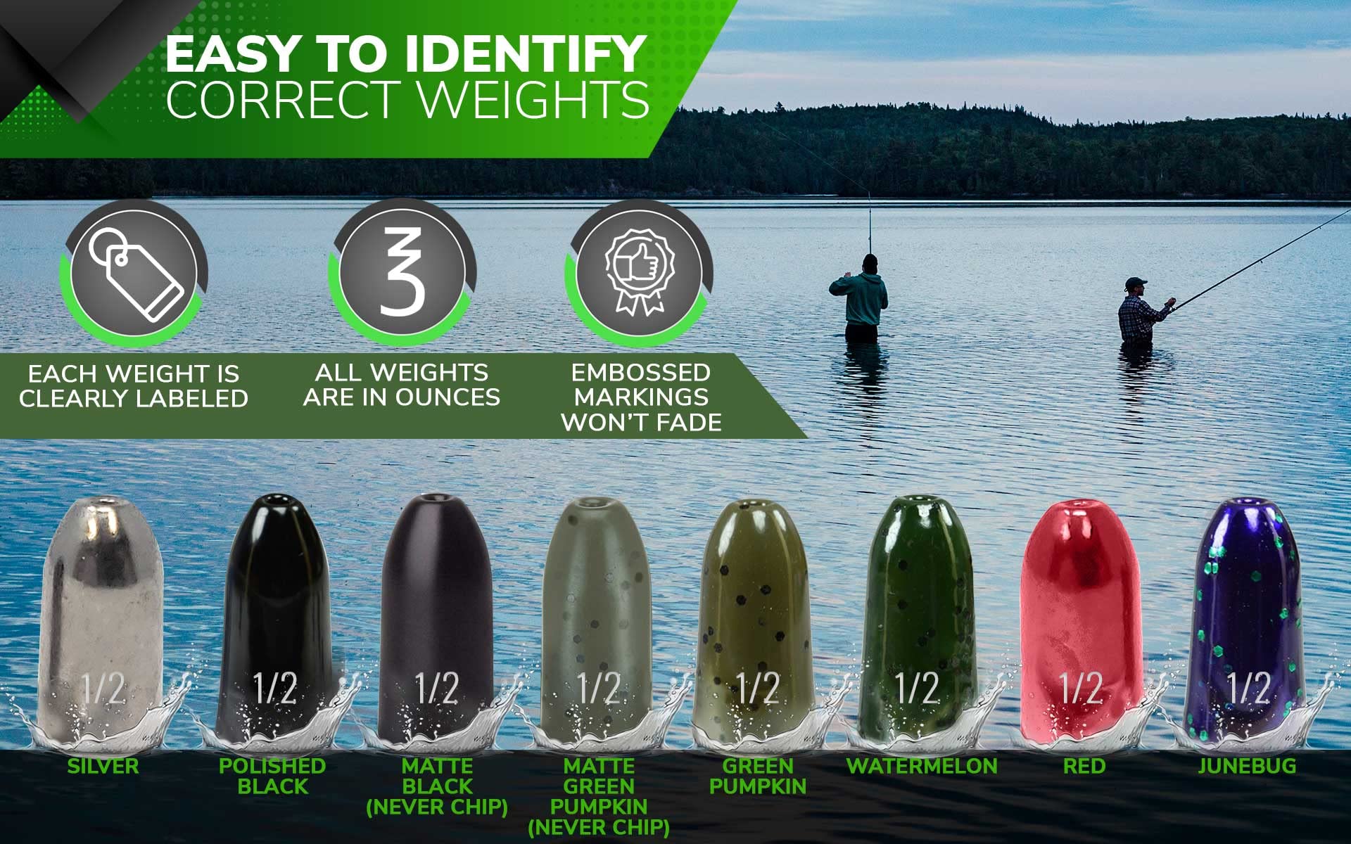 Reaction Tackle Tungsten Bullet Fishing Weights/Worm Sinkers for Bass Fishing - 3/8 Never Chip Black