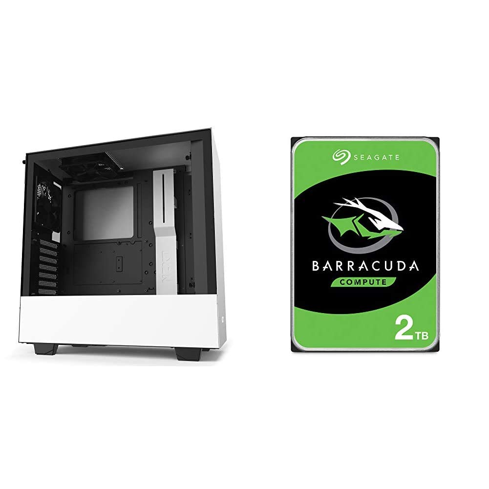 NZXT H510 - CA-H510B-W1 - Compact ATX Mid-Tower PC Gaming Case - White/Black & Seagate BarraCuda 2TB Internal Hard Drive HDD β 3.5 Inch SATA 6Gb/s 7200 RPM 256MB Cache 3.5 β Frustration Free Packaging