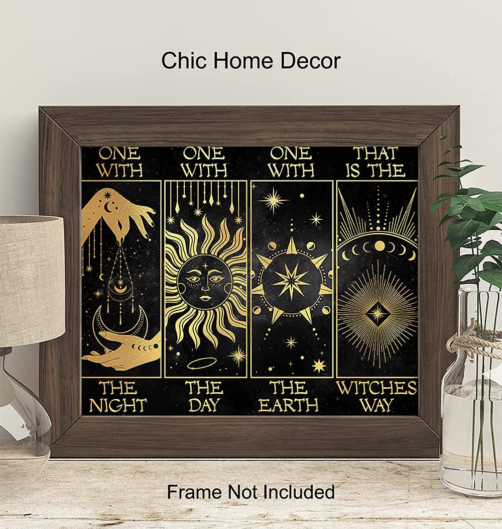Witchy Sabbat Grimoire Witchcraft Decor - Sun, Moon, Celestial Wall Art - Celtic Woman Goddess Decor - Magic Home Decor - Boho Bohemian Witch Decor for Women - Wicca Wiccan Supplies - Pagan Gifts