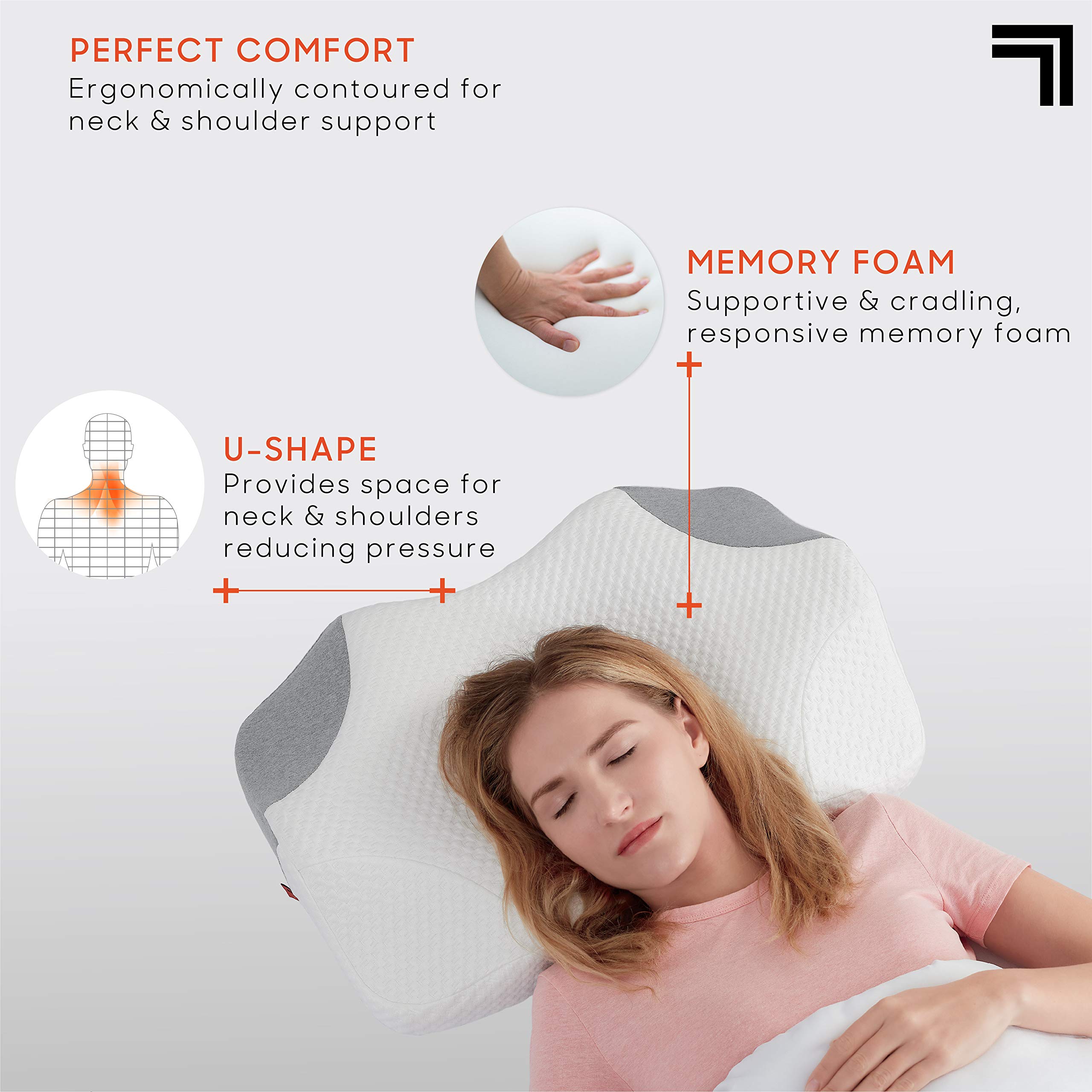 Sharper Image Responsive Memory Foam Tomorrow’s Pillow – Expressly Designed for Side Sleepers - Ergonomically Contoured for Neck & Shoulder Support and to Help You Breathe More Easily – Queen