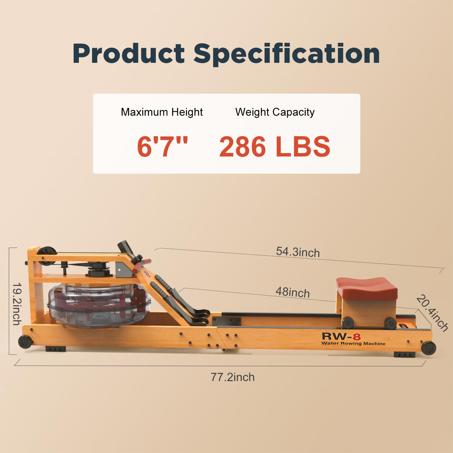 SNODE Wooden Water Rowing Machine with Advanced LCD Monitor, Rower Machine for Home use, Compatible with Kinomap, 330LBS Weight Capacity, Water Bottle Holder