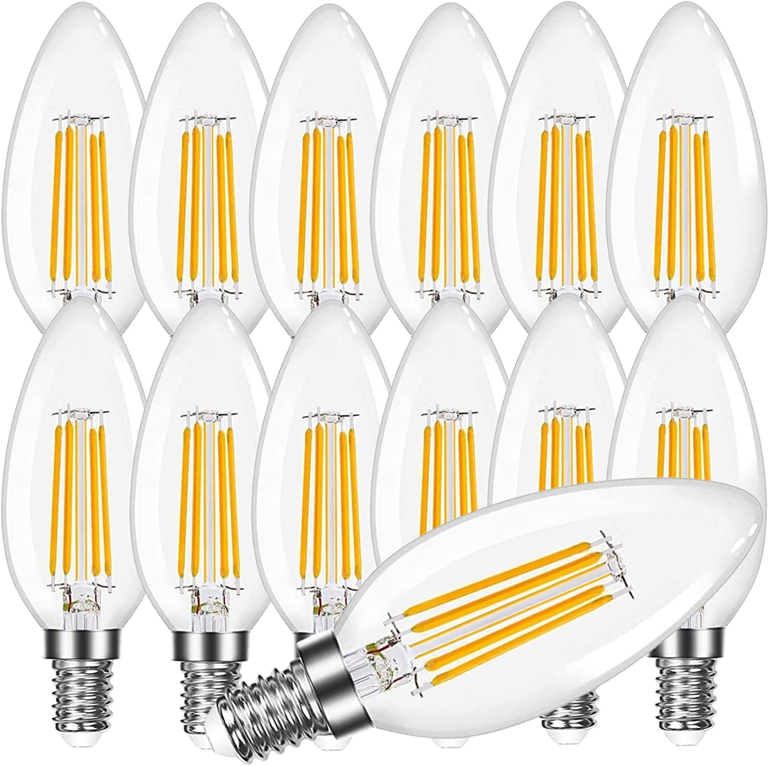 Prosperbiz E12 Candelabra LED Light Bulbs 40W Incandescent Equivalent, Warm White 2700K Chandelier Light Bulbs, Decorative Clear LED Filament Candle Bulbs, 12 Pack, Non-Dimmable