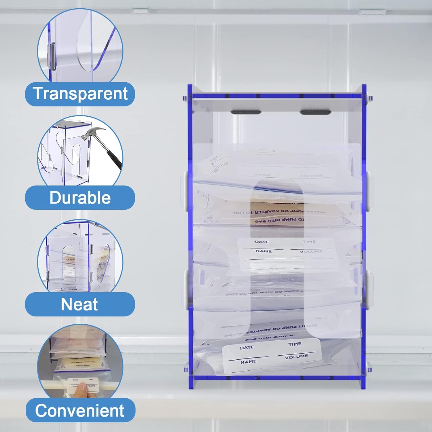 No Assembling Breast Milk Storage Tower for Breast Milk Storage Bags, Clear Breast Milk Freezer Storage Organizer, Reusable Breastmilk Storage Containers Freezer - Easy Access