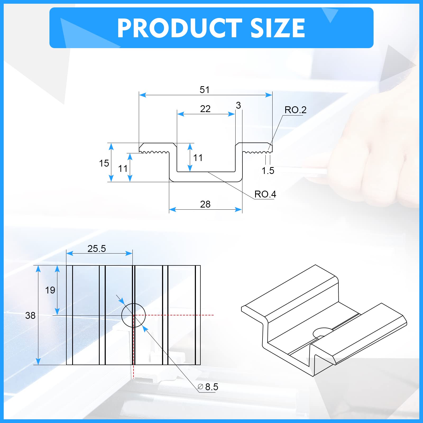 Zhengmy 12 Pack Solar Panel Mid Clamps 1.06 Inch Solar Panel Bracket Aluminium Mounting Accessories Aluminum Solar Mid Clamp for Solar Panel Mounting Solar Panel Mid Clamp