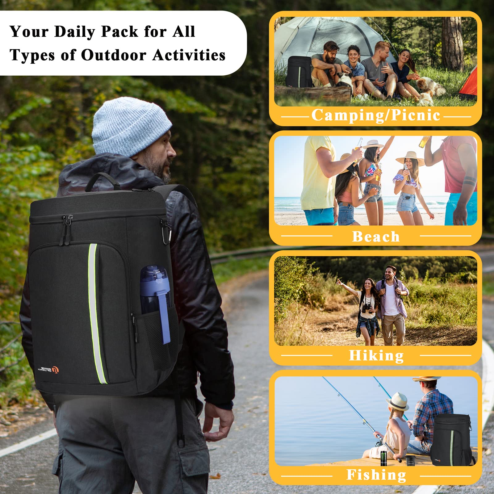 Seeds of Light Cooler Backpack 35 Cans Insulated Pack Leak Proof Large Capacity for Camping, Picnic, Hiking, Beach and Trips for Men Women